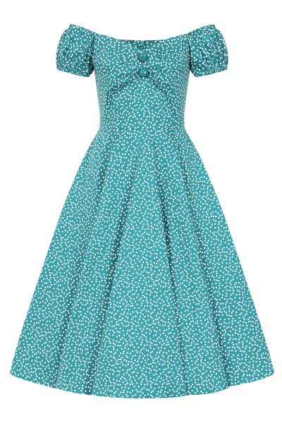 Lila Polka Dot Swing Dress in Extended Sizing in Green - Hearts & Roses ...